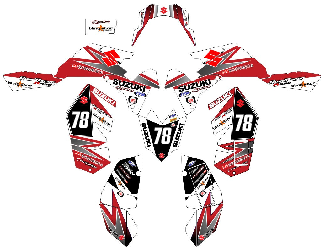 Suzuki LTR 450 Graphics-Full Coverage Outcast Red – Krazygraphics.com